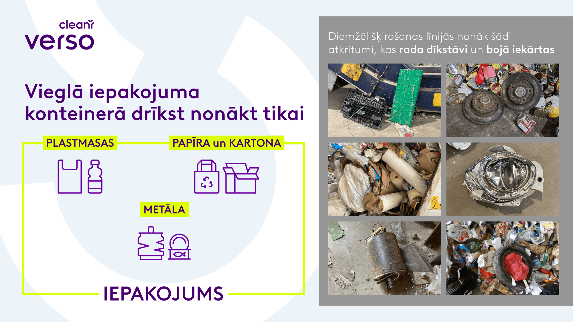 Atkritumu Šķirošanas Centri - CleanR Verso Brīdinājums