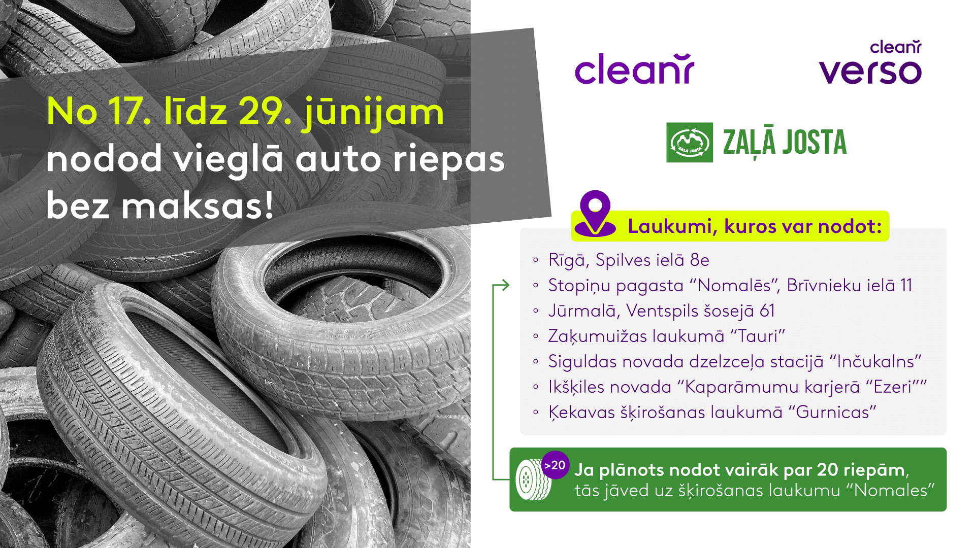 Bezmaksas Riepu Nodošana - CleanR Verso Akcija